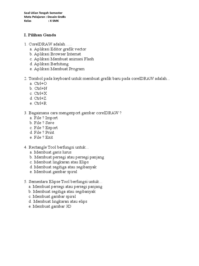 Soal Uts Desain Grafis Kelas 11 | PDF Soal Uts Desain Grafis Kelas 11 | PDF