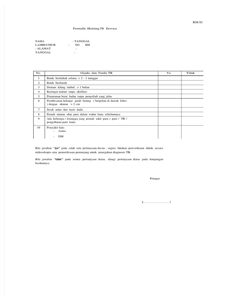 Formulir Skrining TB | PDF