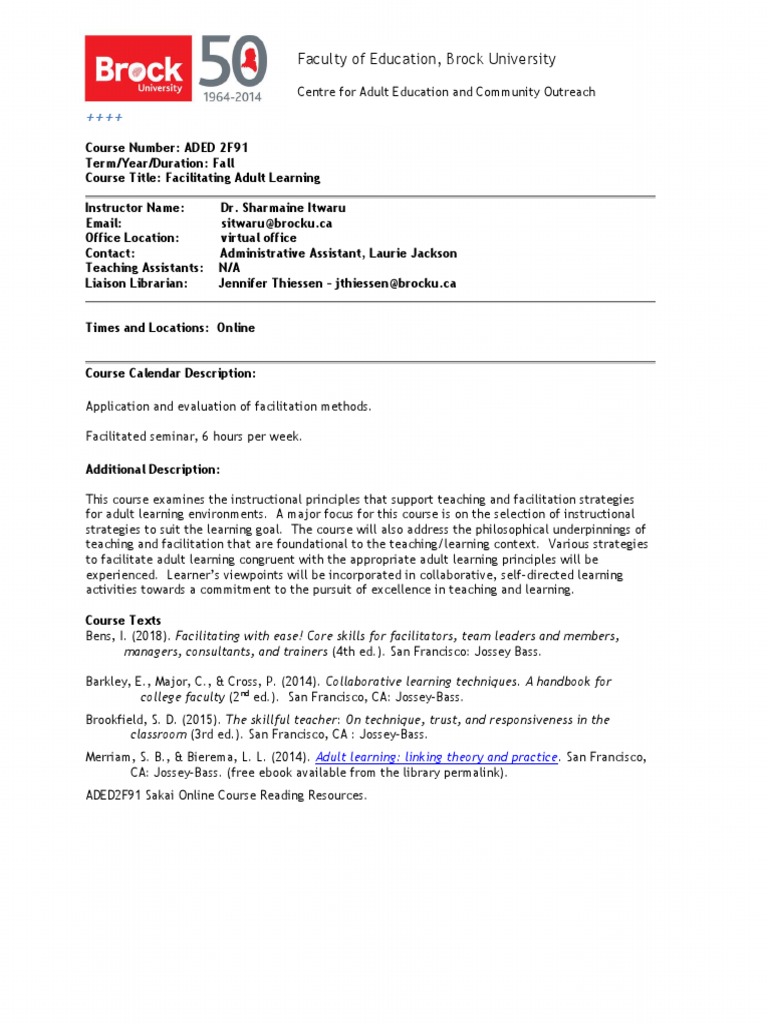 ADED 2F91: Facilitating Adult Learning | PDF | Teachers | Adult Education