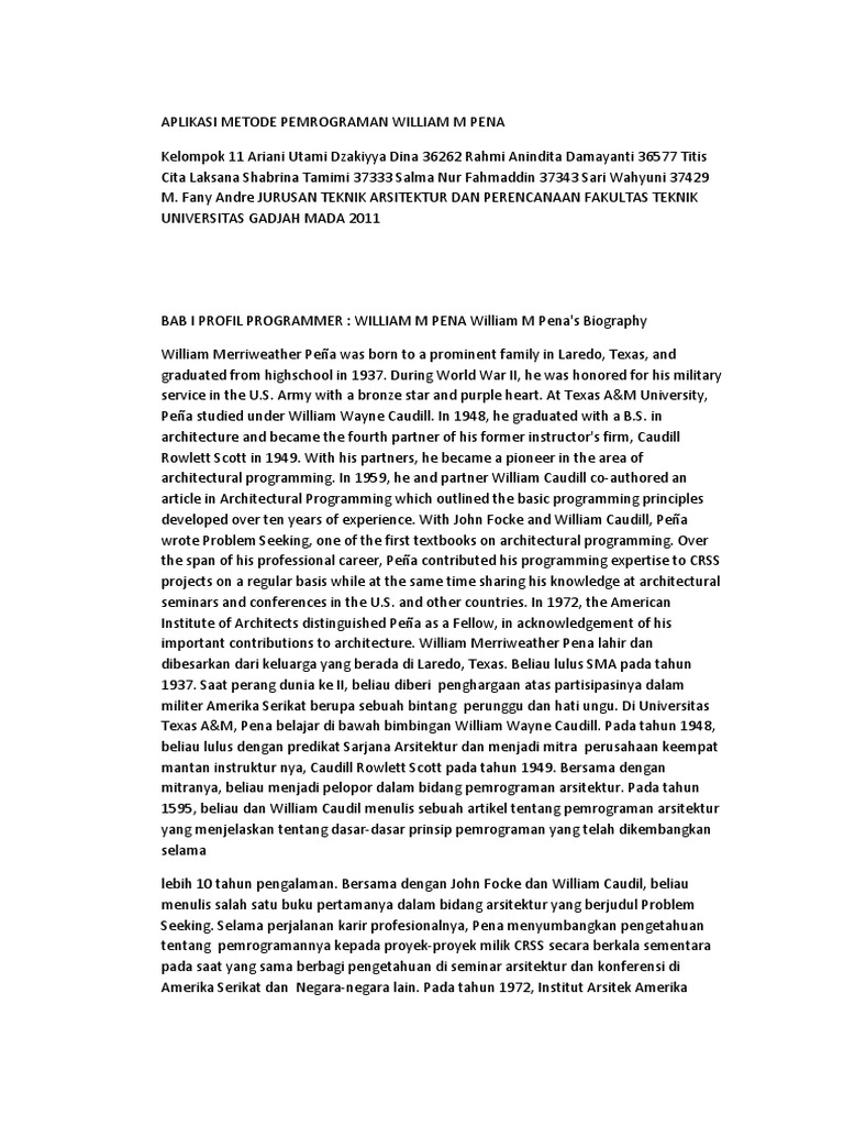 Aplikasi Metode Pemrograman William M Pena Pdf Texas Architect