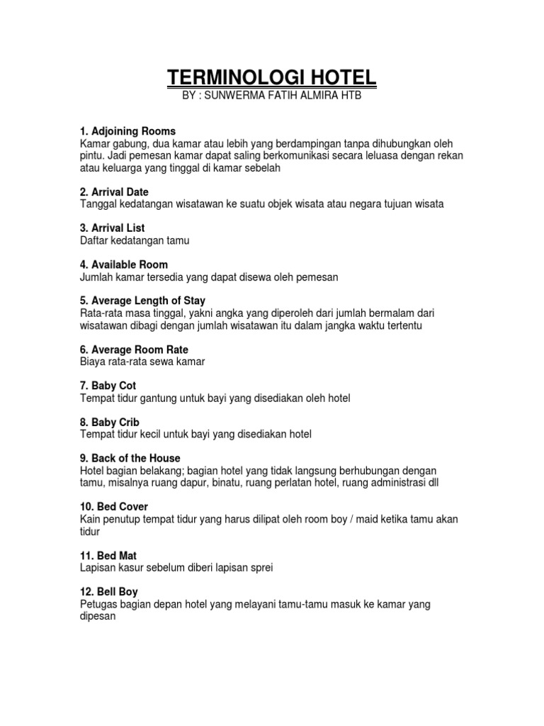 Terminologi Hotel | PDF