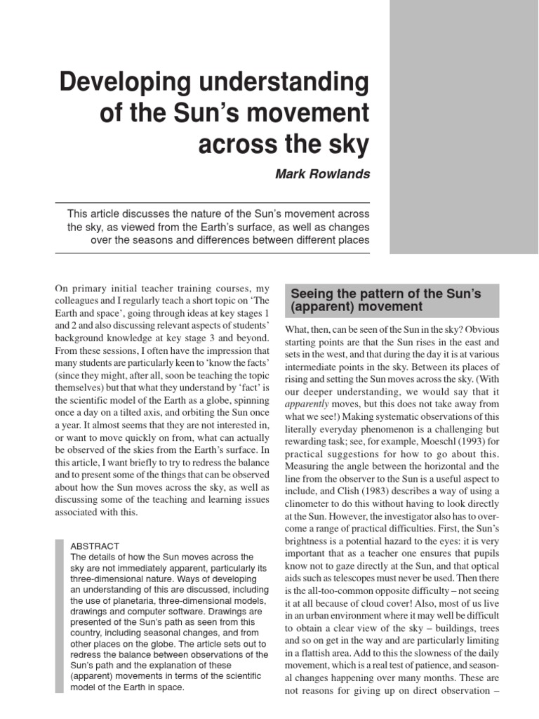 Developing Understanding of The Sun's Movement Across The Sky | PDF ...