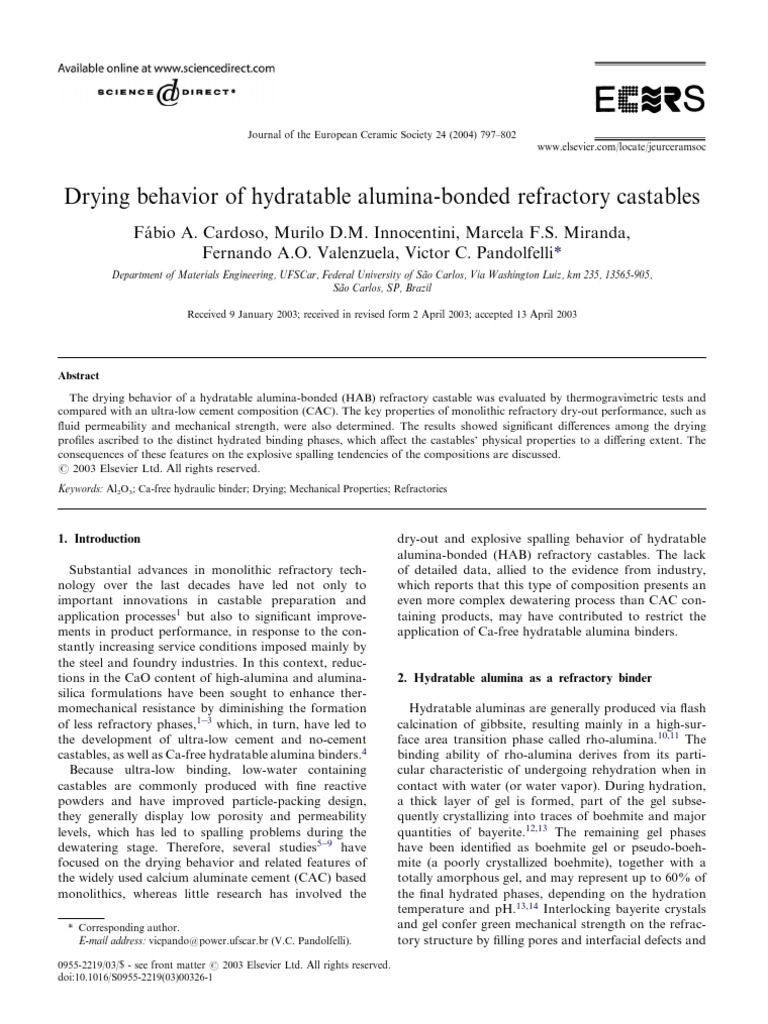 Drying Behavior of Hydratable Alumina-Bo PDF | PDF | Refractory ...