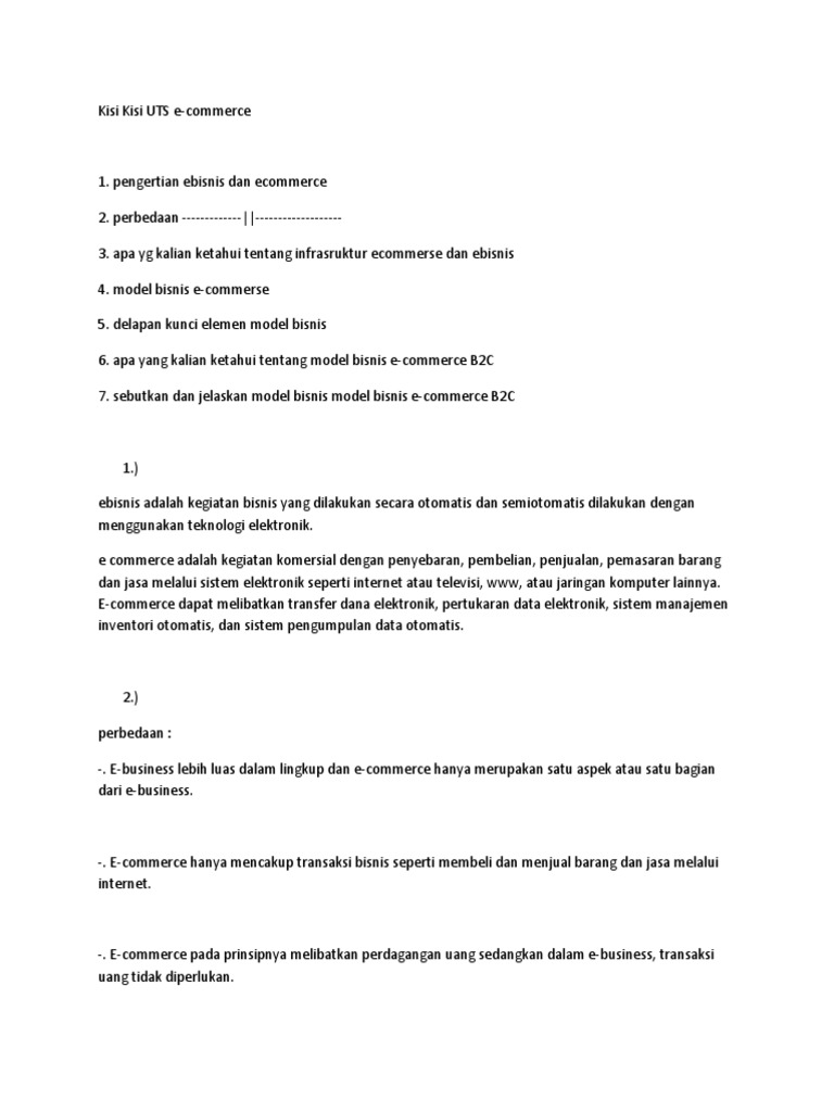 Kisi-Kisi UTS E-Commerce dan E-Bisnis | PDF