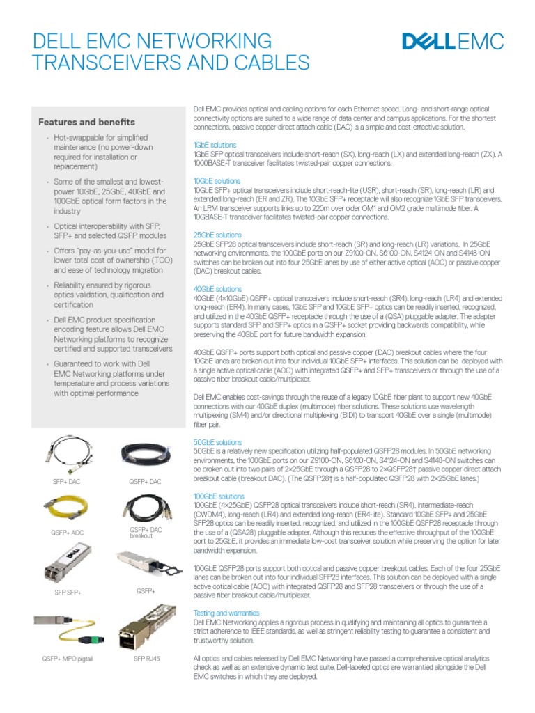 Dell Networking Optics Spec Sheet | PDF | Computer Standards ...
