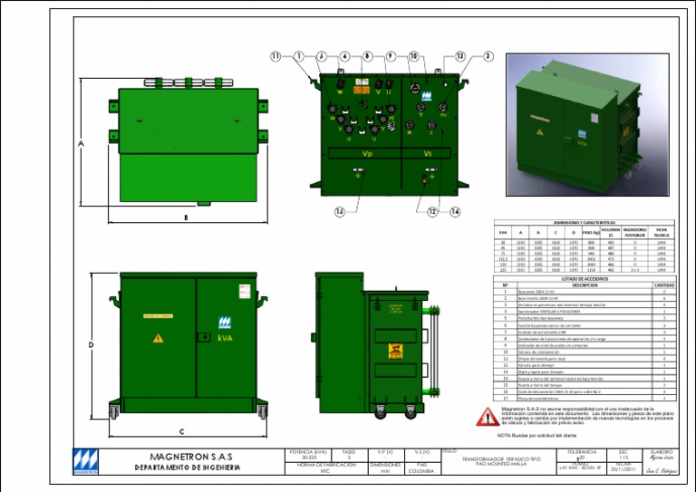 Plano de transformador trifásico tipo pad mounted malla para potencias ...
