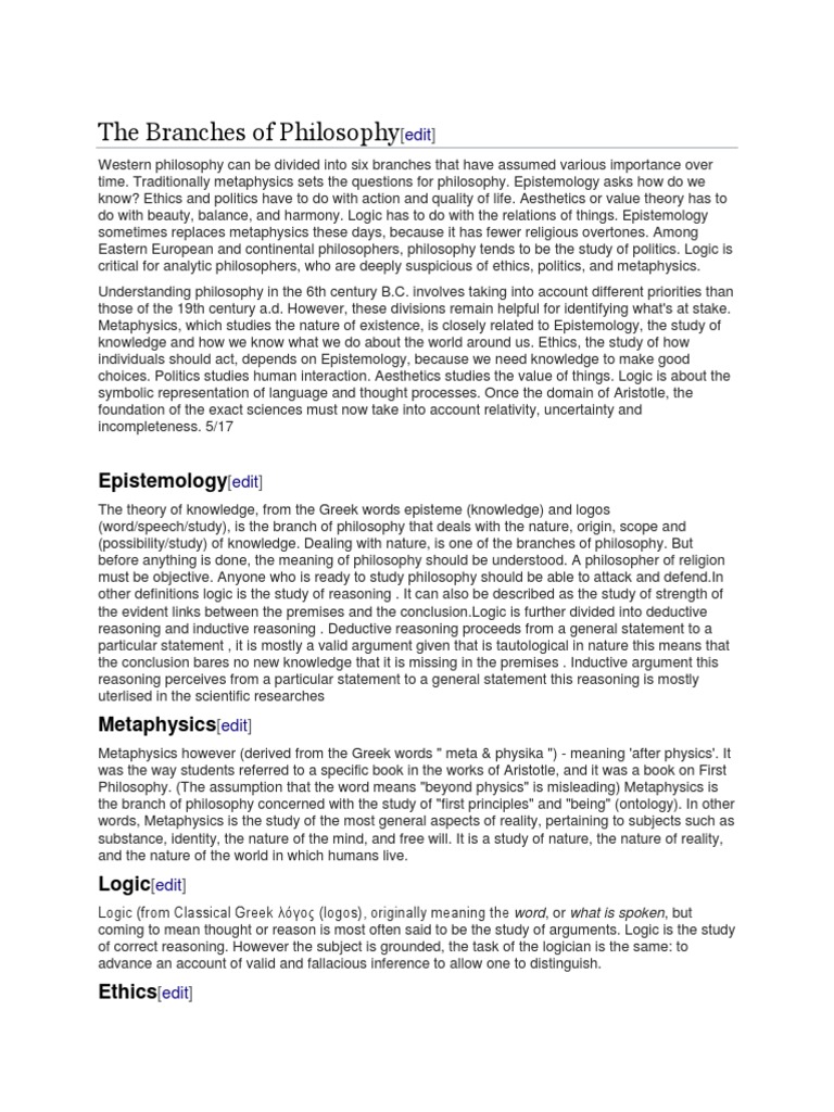 The Branches of Philosophy | PDF | Epistemology | Metaphysics