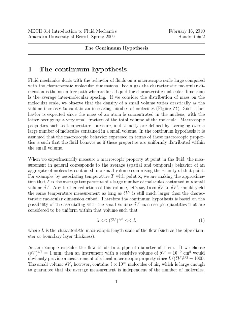 Fluid Mechanics: Continuum Hypothesis | PDF | Fluid Mechanics ...