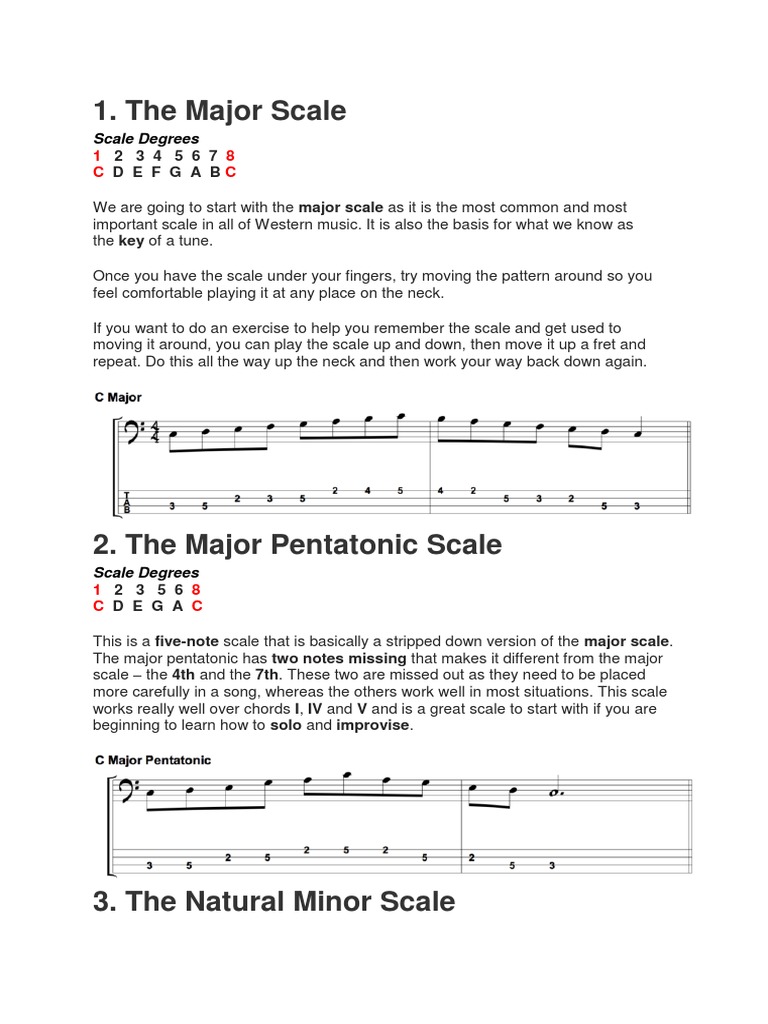 Beginner Bass Guitar Scales Guide | PDF | Scale (Music) | Minor Scale