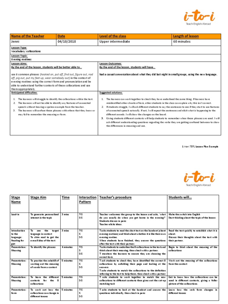 Template Lesson Plan - Example1 | PDF | Phrase | Lesson Plan