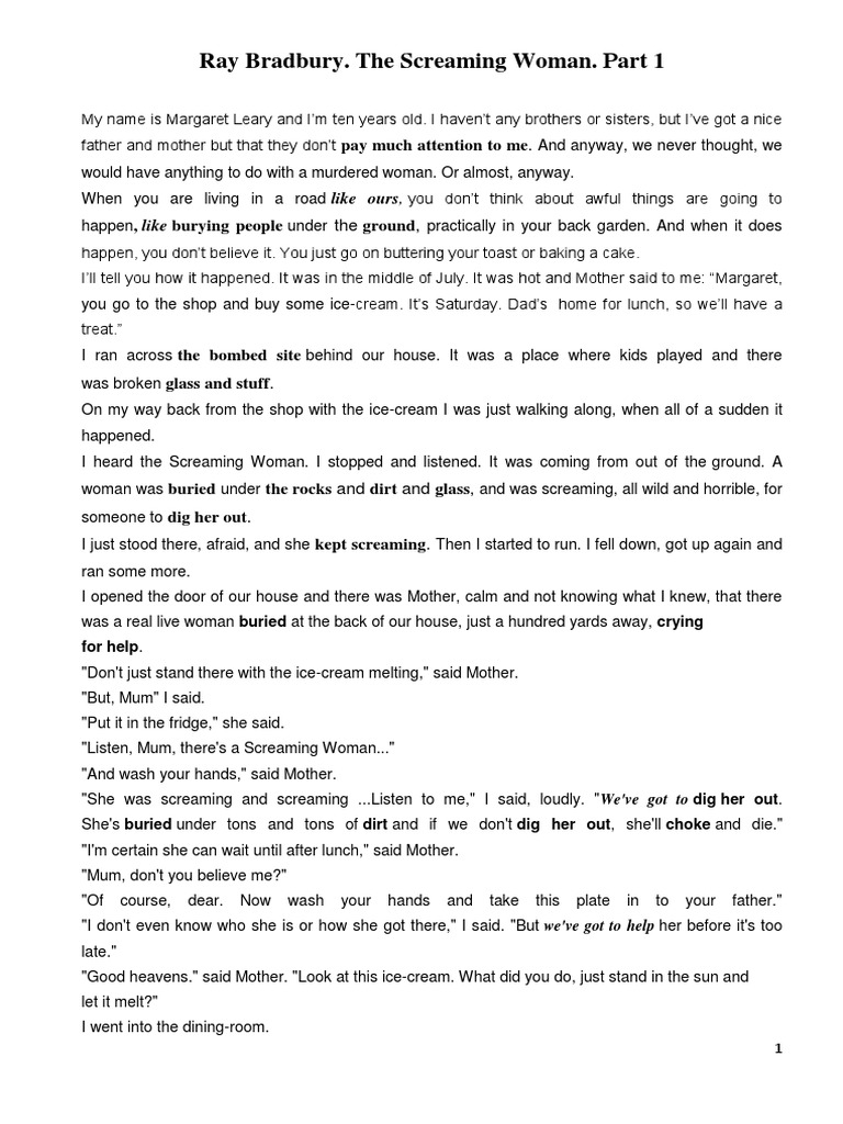 Ray Bradbury - The Screaming Woman | PDF