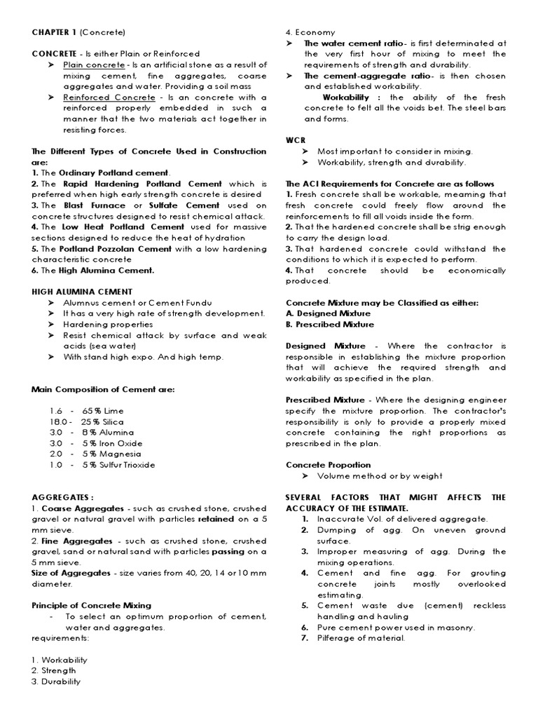 Construction Material and Testing Reviewer | PDF | Concrete | Cement