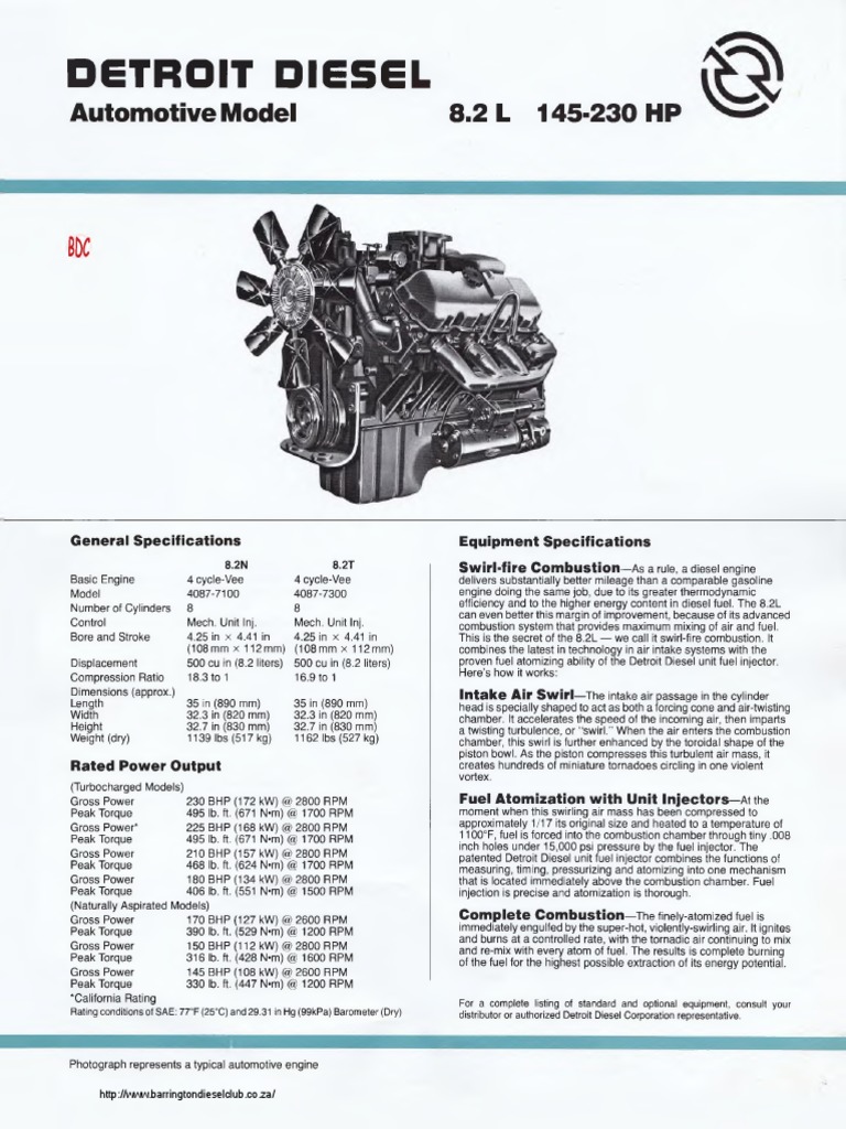 Detroit Diesel 8.2 Liter Spec Sheet Collection | PDF | Horsepower ...