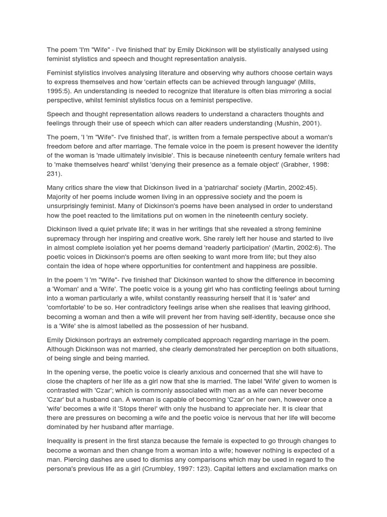 3 I'm Wife, I've Finished That | PDF | Emily Dickinson | Poetry