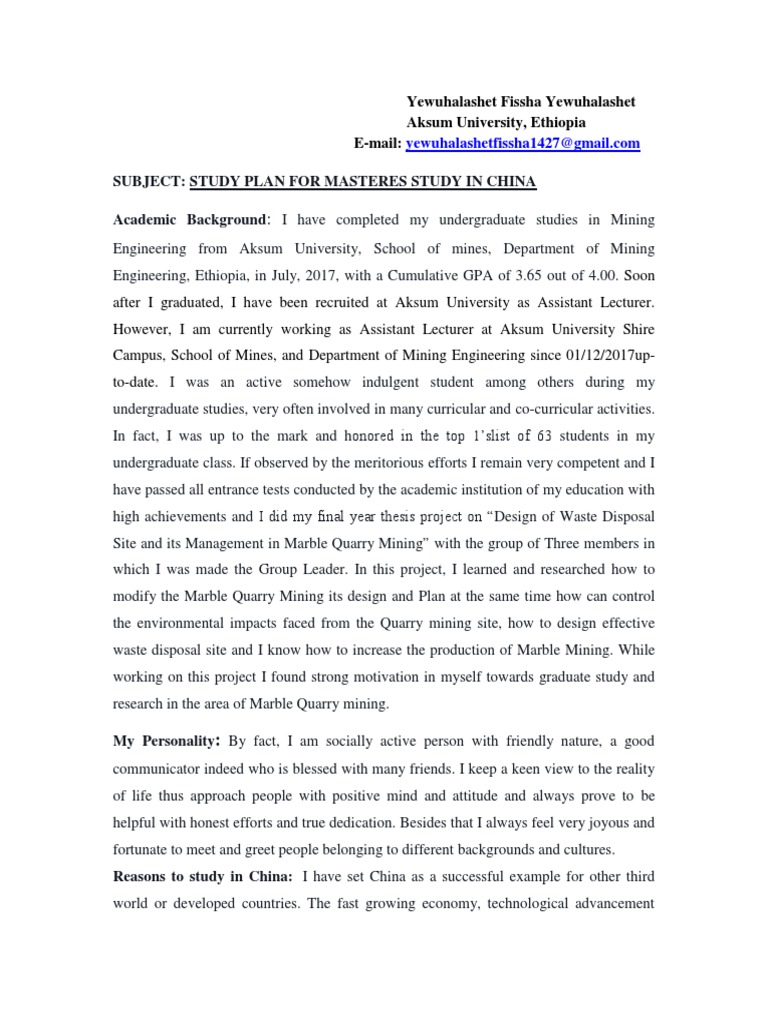 Study Plan (Research Plan) | PDF | Engineering | Mining