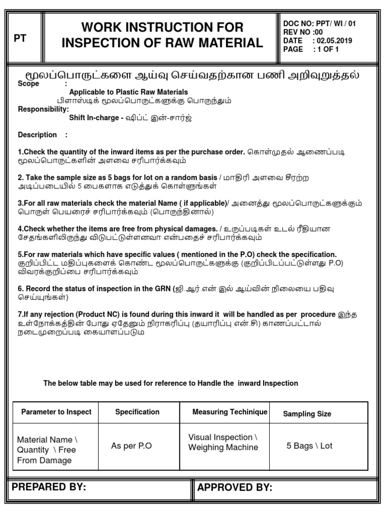 Work Instruction - Loading-Tamil | PDF