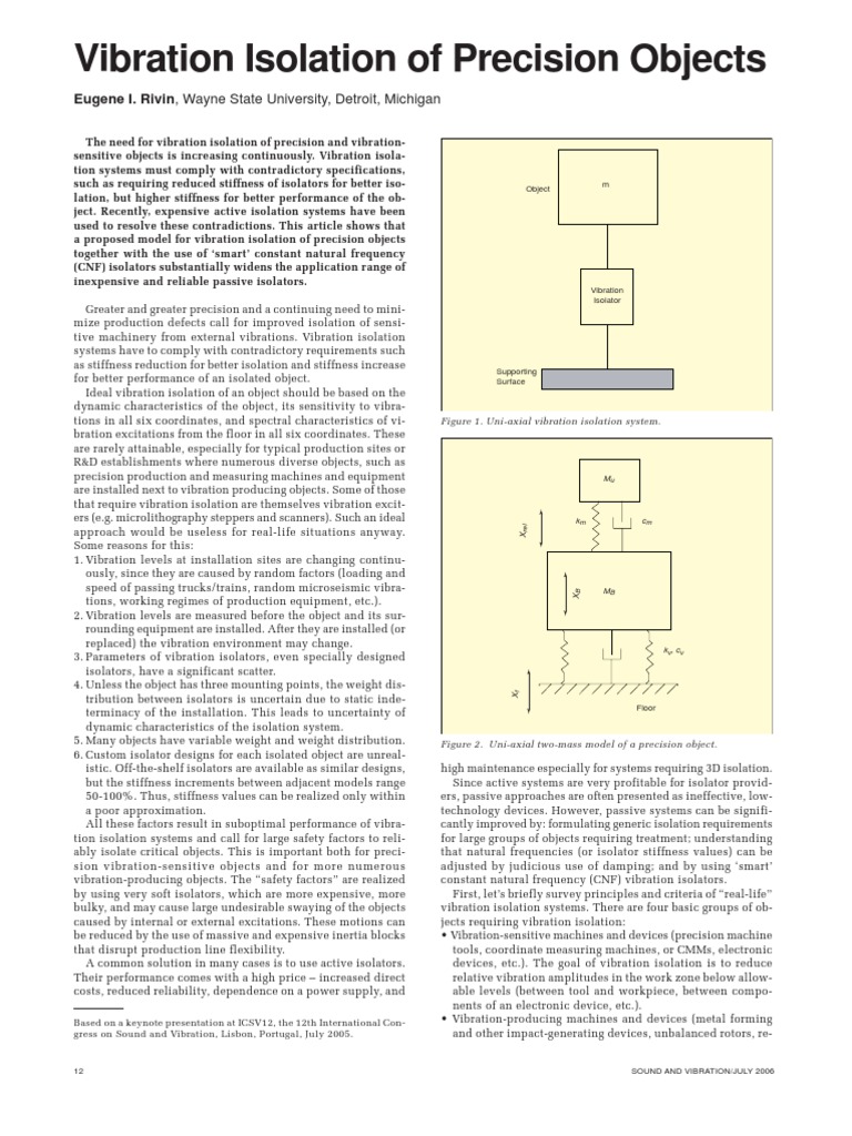 Vibration Isolation of Precision Objects: Eugene I. Rivin, Wayne State ...