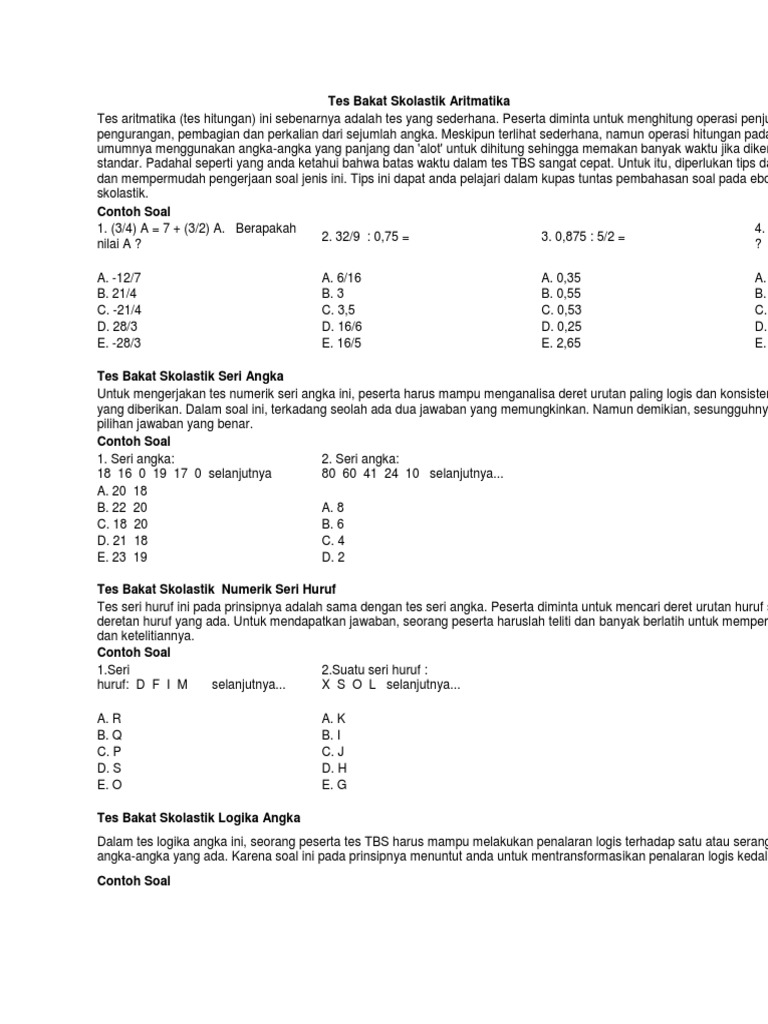 Test Bakat Skolastik A | PDF