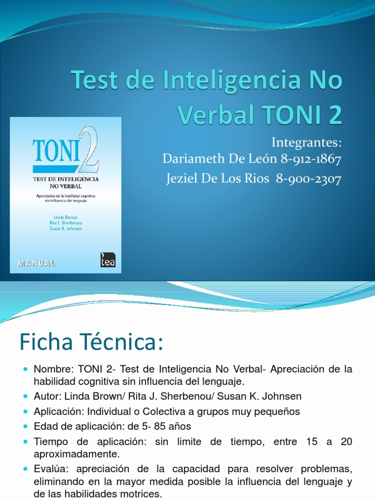 Test de Inteligencia No Verbal TONI 2 | PDF