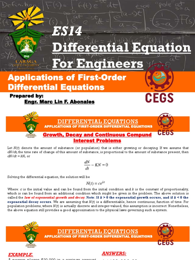 Applications of First-Order Differential Equations | PDF | Voltage ...