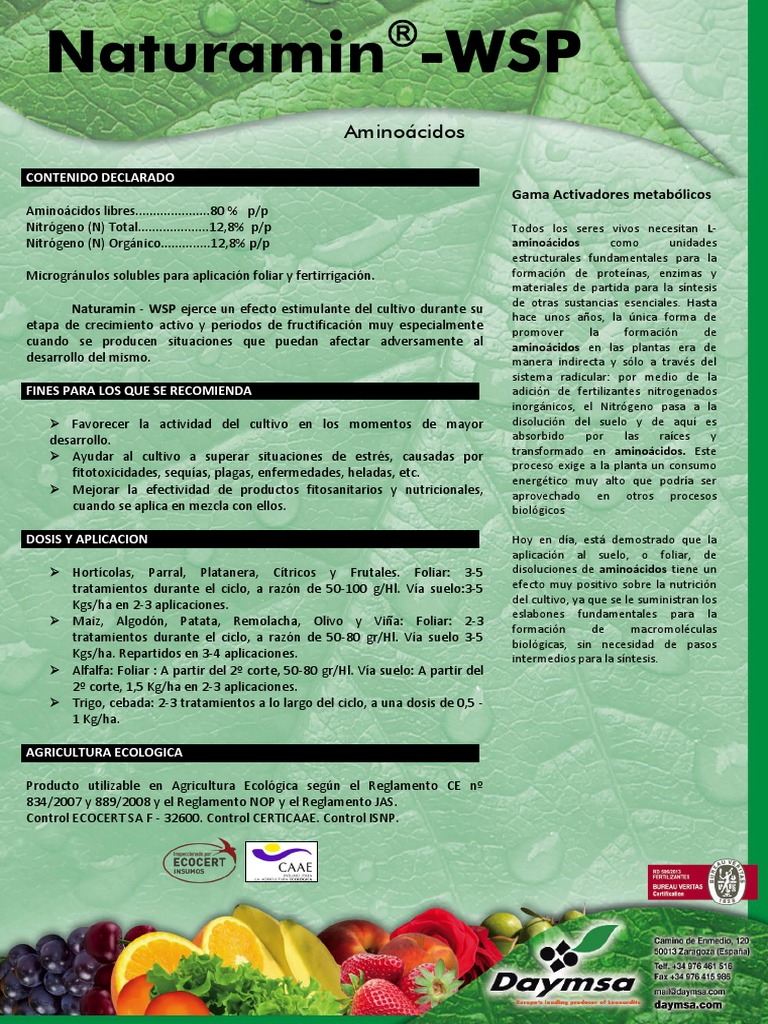 Naturamin WSP Ficha Tecnica | PDF | Agricultura ecológica | Agricultura