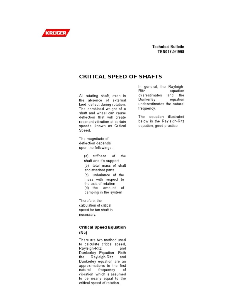 Critical Speed Calculations for Shafts | PDF | Temporal Rates | Applied ...