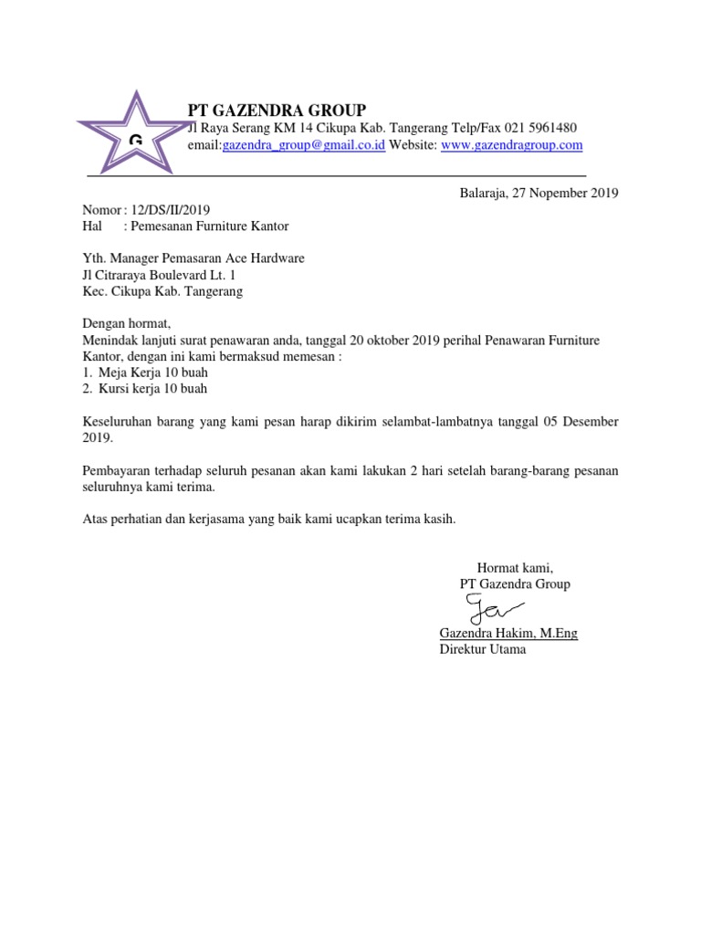 Surat PT Gazendra | PDF