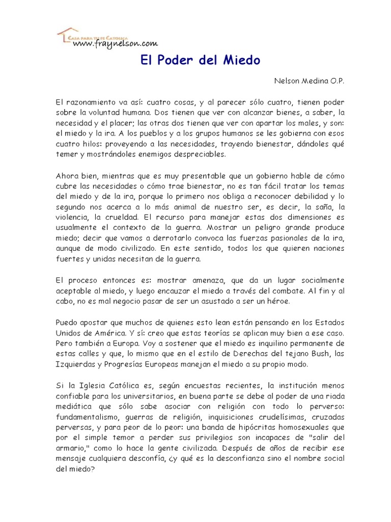 El Poder Del Miedo A4 PDF | PDF | Temor | Viajes por Europa