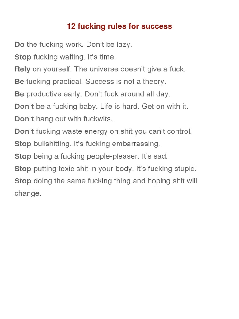 12 Fucking Rules For Success | PDF