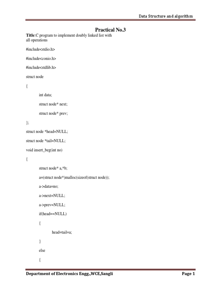 C Program Doubly Linked List | PDF | Software Development | Algorithms And Data Structures
