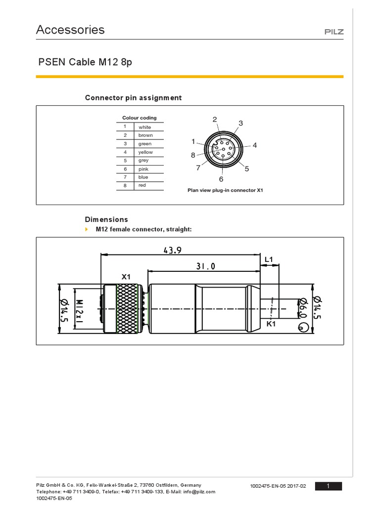 PSEN_Cable_M12_8p_Data_sheet_1002475-EN-05 | Electrical Connector ...