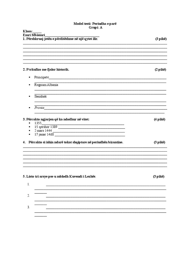 HISTORIA 9 Modele Testesh Sipas Periudhave | PDF