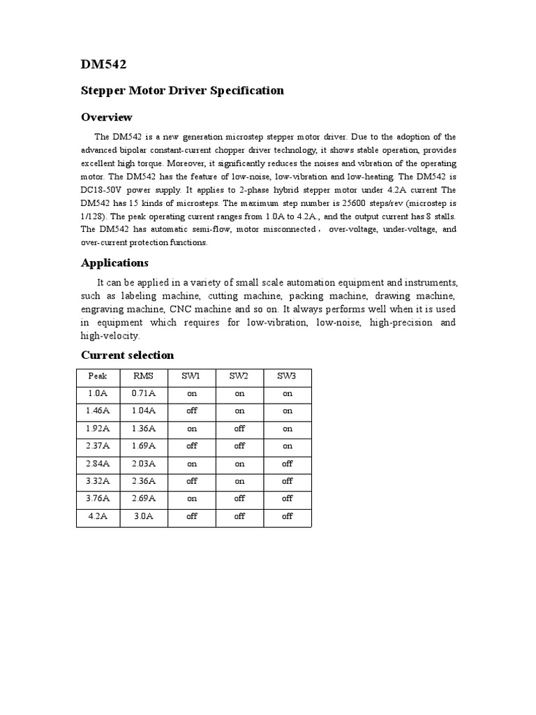 Dm542 Manual | PDF | Electric Motor | Resistor