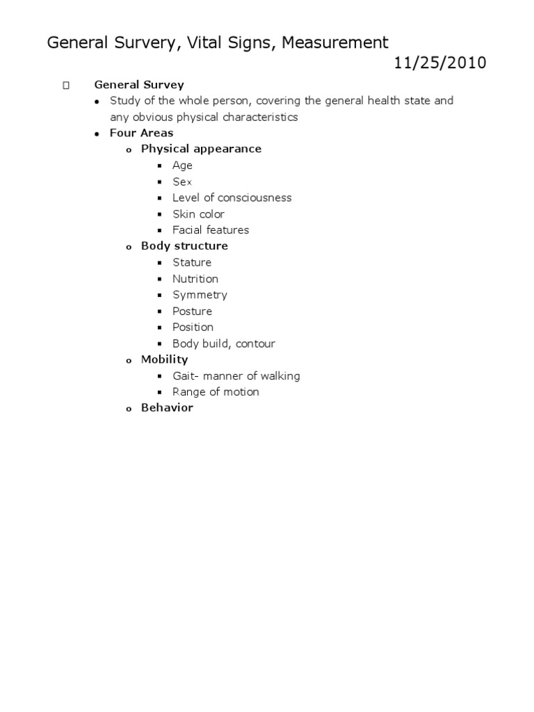General Survey and Vital Signs Overview | PDF | Pulse | Blood Pressure