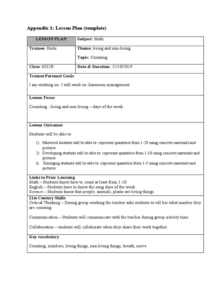 Counting Lesson Plan 11 | PDF | Lesson Plan | Cognitive Science