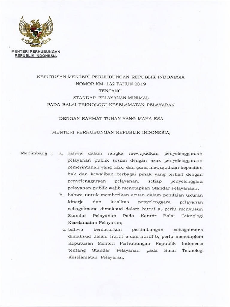 KM 132 TAHUN 2019 SPM Keselamatan Pelayaran | PDF