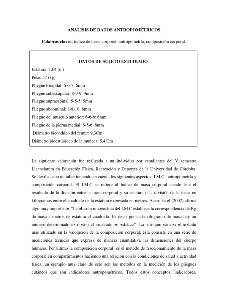Analisis de Datos Antropométricos | PDF | Tejido adiposo | Índice de ...