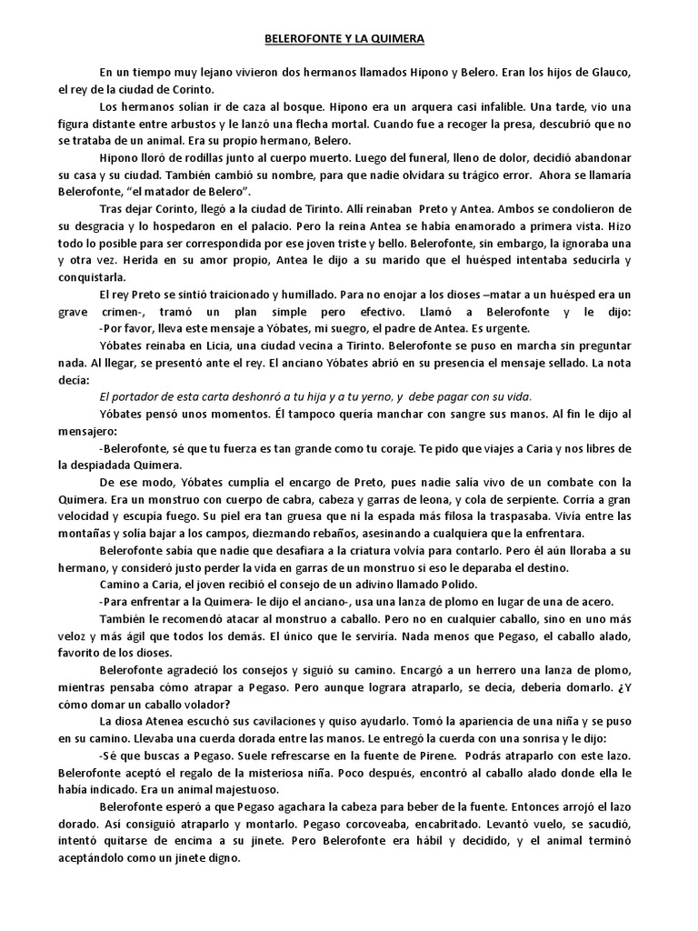 Belerofonte y La Quimera | PDF | Personajes mitologicos