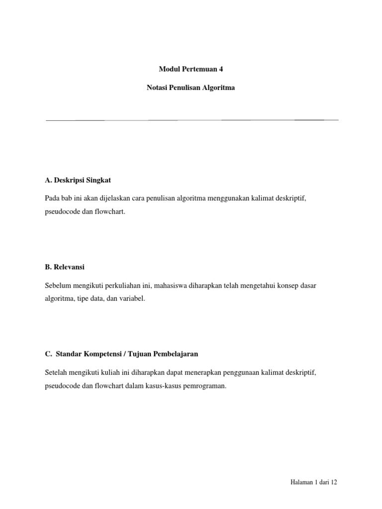 Penulisan Algoritma: Deskripsi, Pseudocode, Flowchart | PDF | Metode & Bahan Ajar | Komputer
