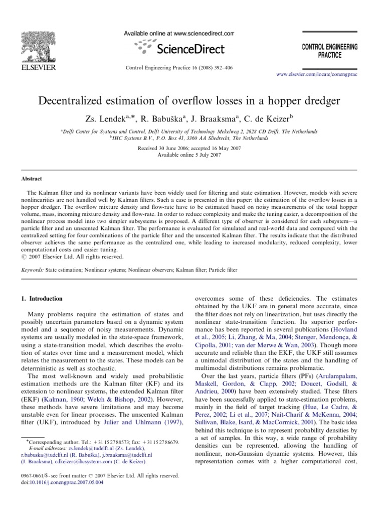 (Decentralized Estimation of Overflow Losses in A Hopper Dredger) PDF ...