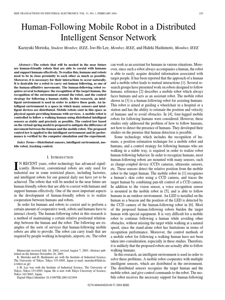 Human Following Mobile Robot In A Distributed Intelligent Sensor
