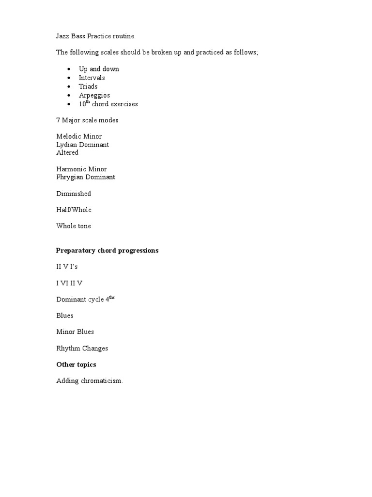 Jazz Bass Practice Routine | PDF