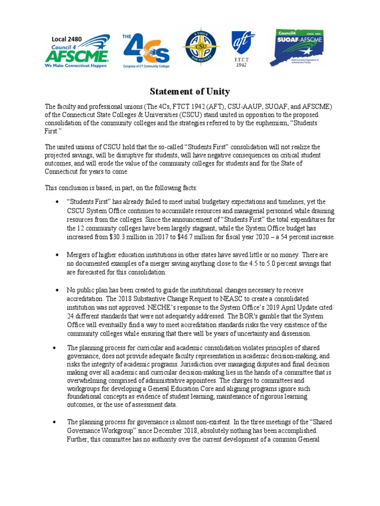 Union Statement of Unity | Curriculum | Governance