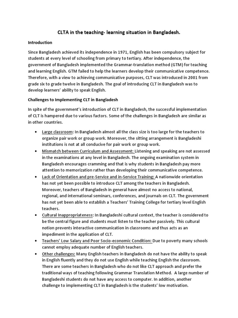 CLTA in Bangladesh | PDF | Teachers | Schools