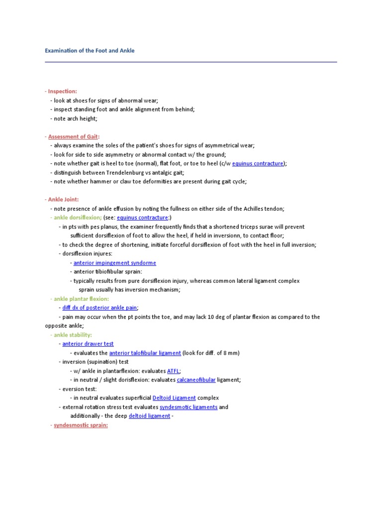 Comprehensive Foot and Ankle Examination | PDF