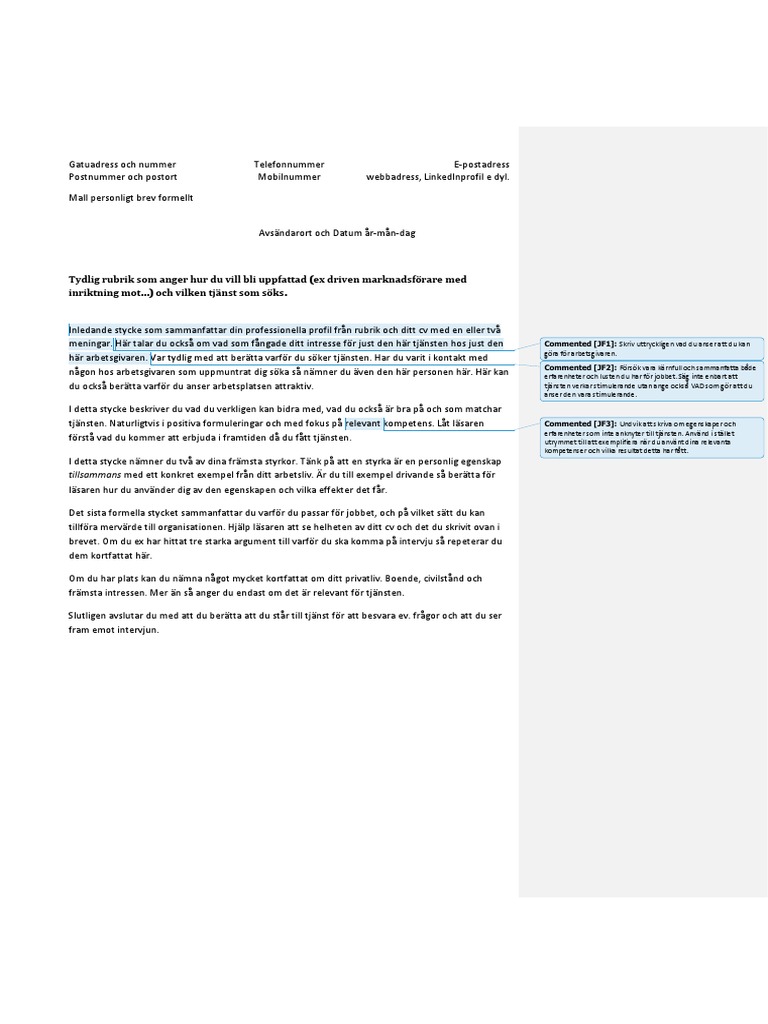 Personligt Brev Mall Formellt | PDF