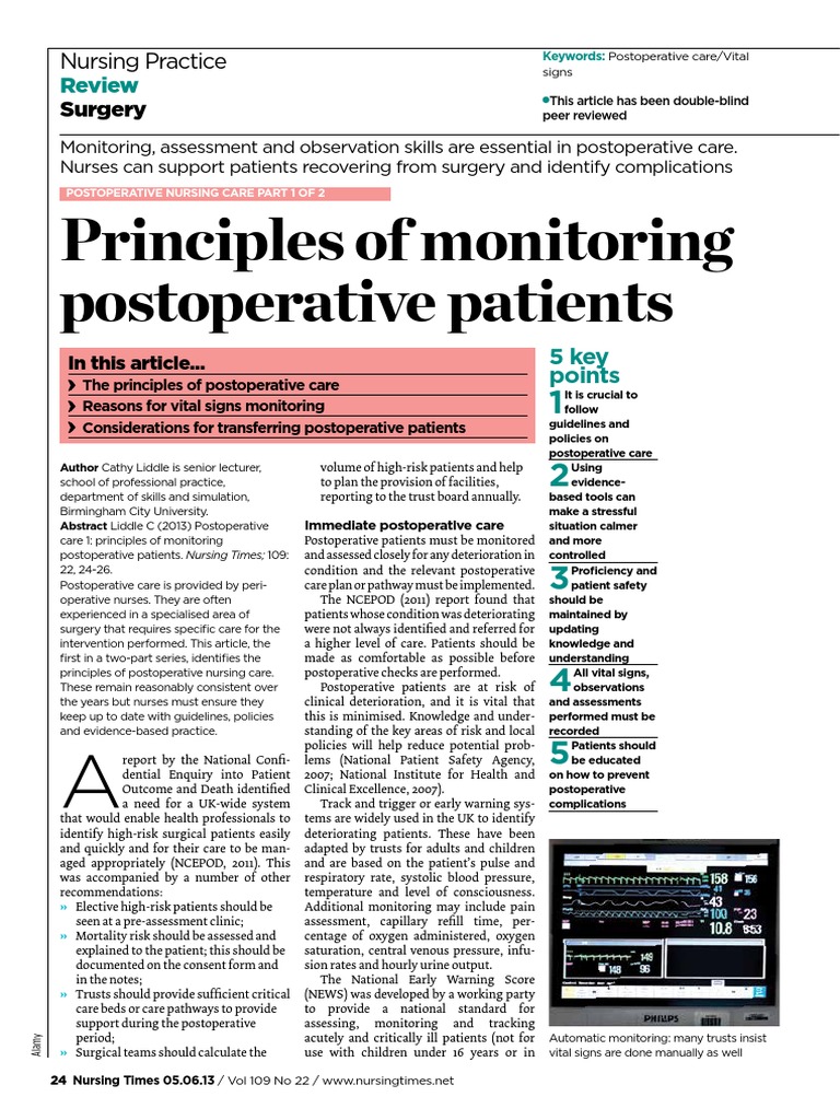 Postoperative Care Monitoring | PDF | Intravenous Therapy | Blood Pressure