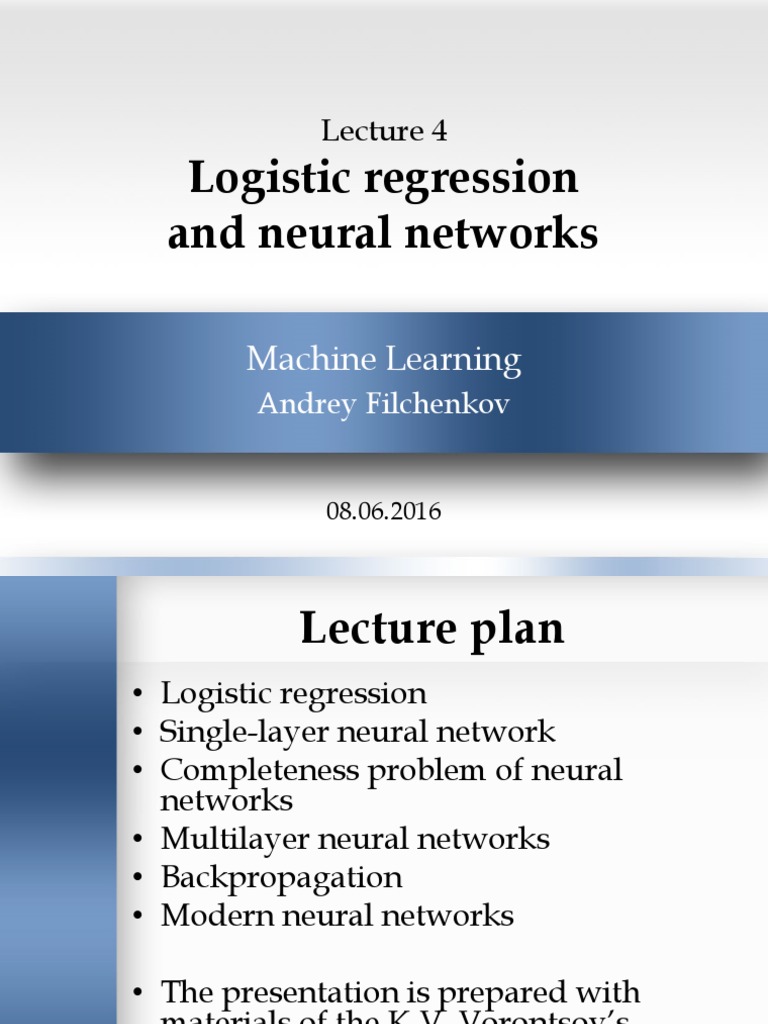Lec 04 Logistic Regression And Neural Networks Pdf Pdf Artificial Neural Network Logistic