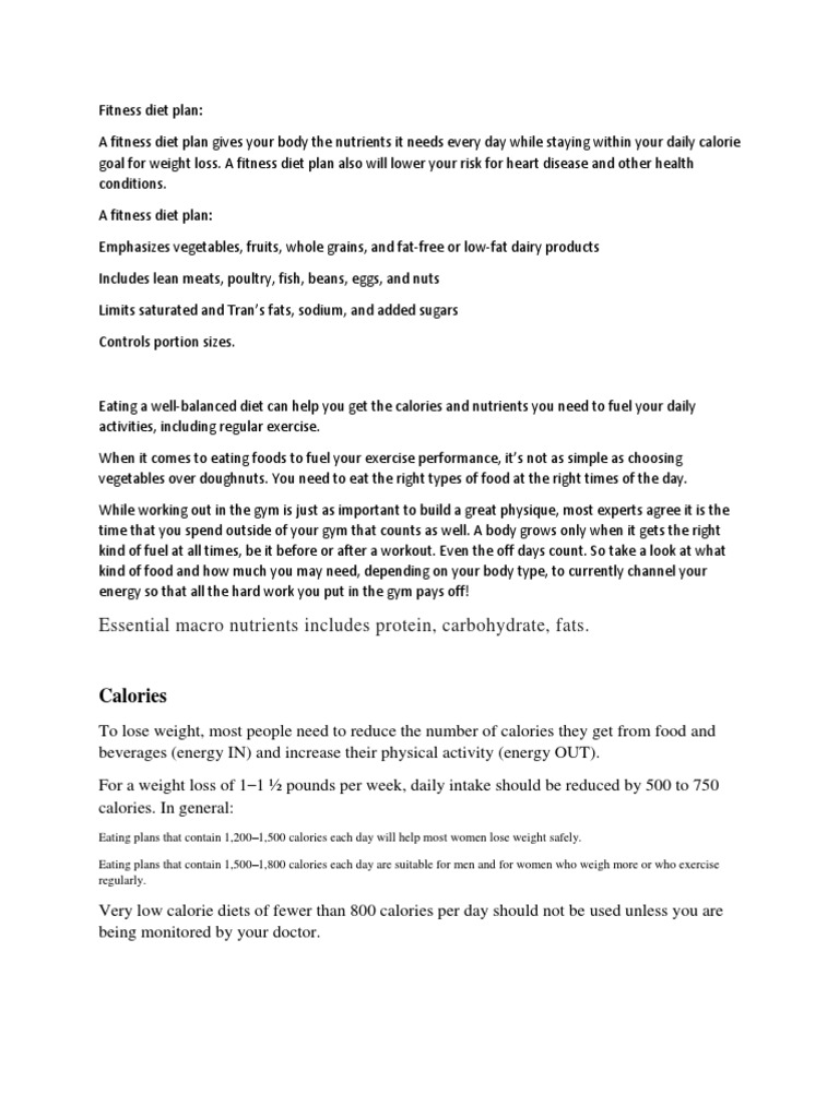 Fitness Diet Plan | PDF | Healthy Diet | Dieting