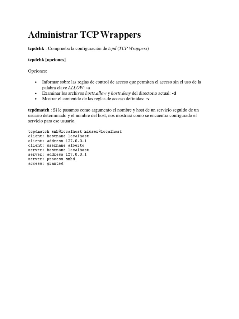 Administrar TCP Wrappers con tcpdchk y tcpdmatch | PDF